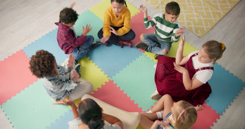 School, Kids and Teacher with Game in Circle for Child Development ...