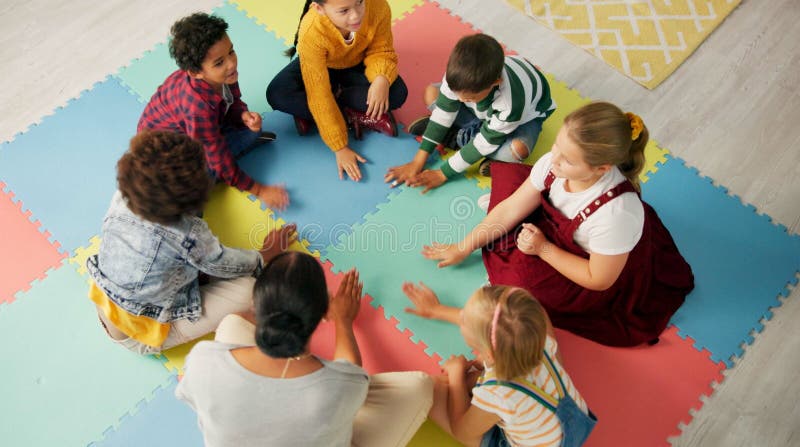School, Kids and Teacher with Game in Circle for Child Development ...