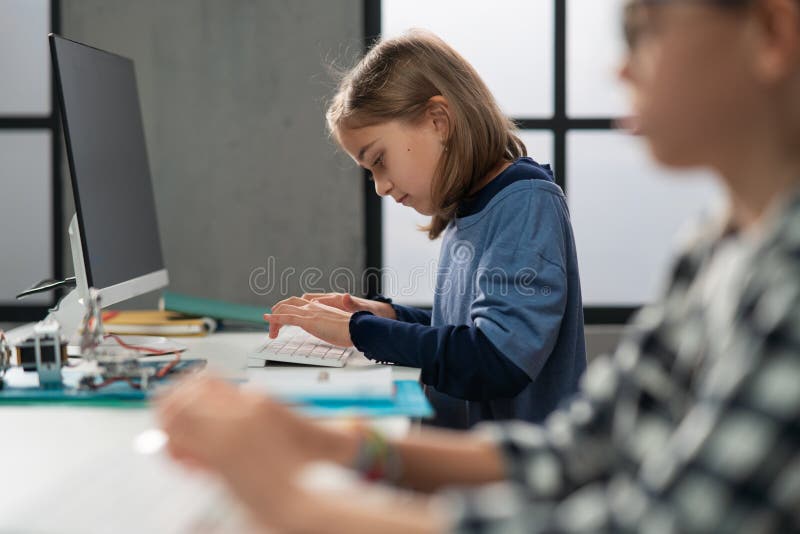 School Kids Using Computer in Classroom at School Stock Image - Image ...