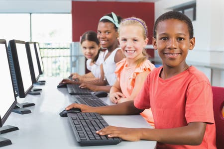 School Kids Using Computer in Classroom Stock Photo - Image of academic ...