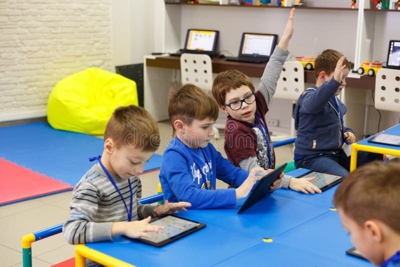 School Kids Using Digital Tablet Editorial Image - Image of cute ...