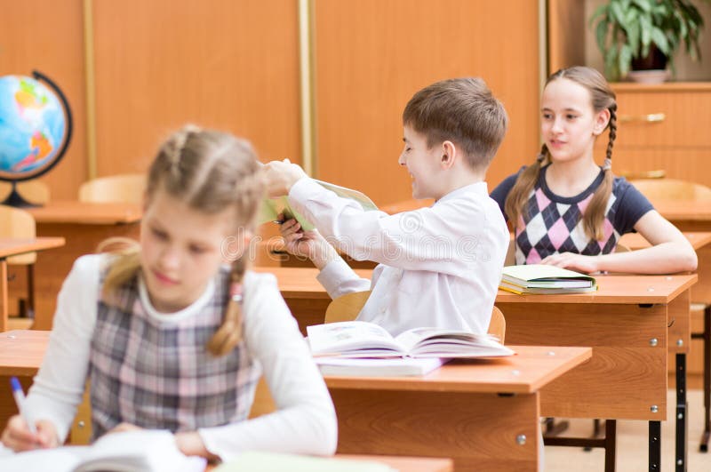School Kids Work at Lesson in Classroom Stock Image - Image of children ...