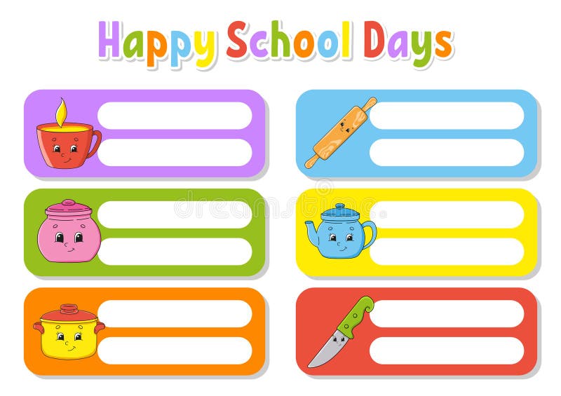 School Labels for Books and Notebooks. Bright Stickers. Rectangular ...