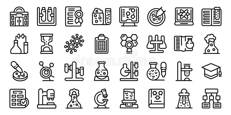 School Laboratory Icons Set Outline Vector. Science Study Stock ...