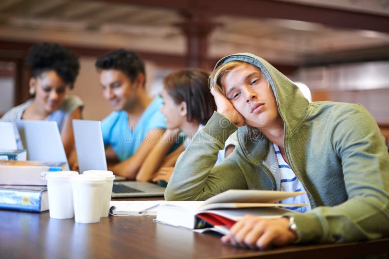 School is Lame. a Young Student Looking Bored in His Study Group. Stock ...
