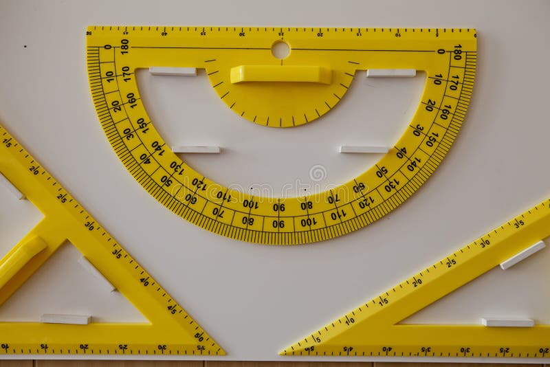School Large Yellow Protractor and Two Triangles Stock Image - Image of ...