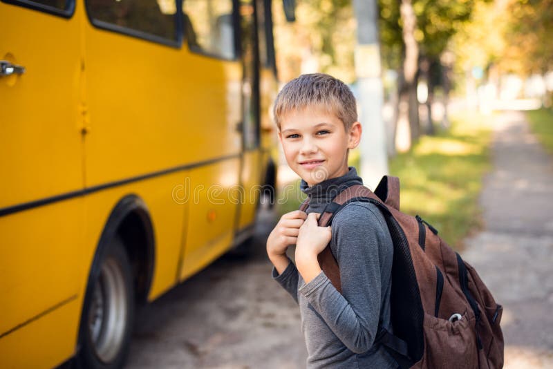 School Learner Going To a School Bus after Lessons Afternoon Stock ...