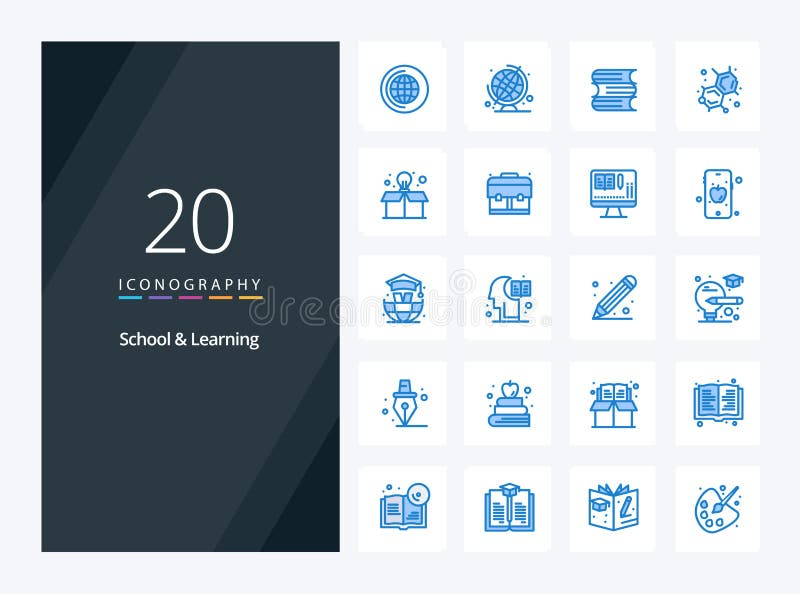 20 School and Learning Blue Color Icon for Presentation Stock Vector ...