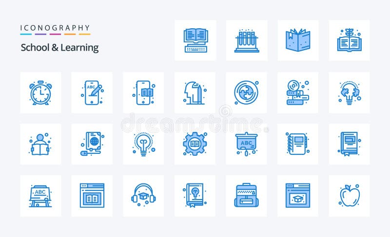 25 School and Learning Blue Icon Pack Stock Vector - Illustration of ...