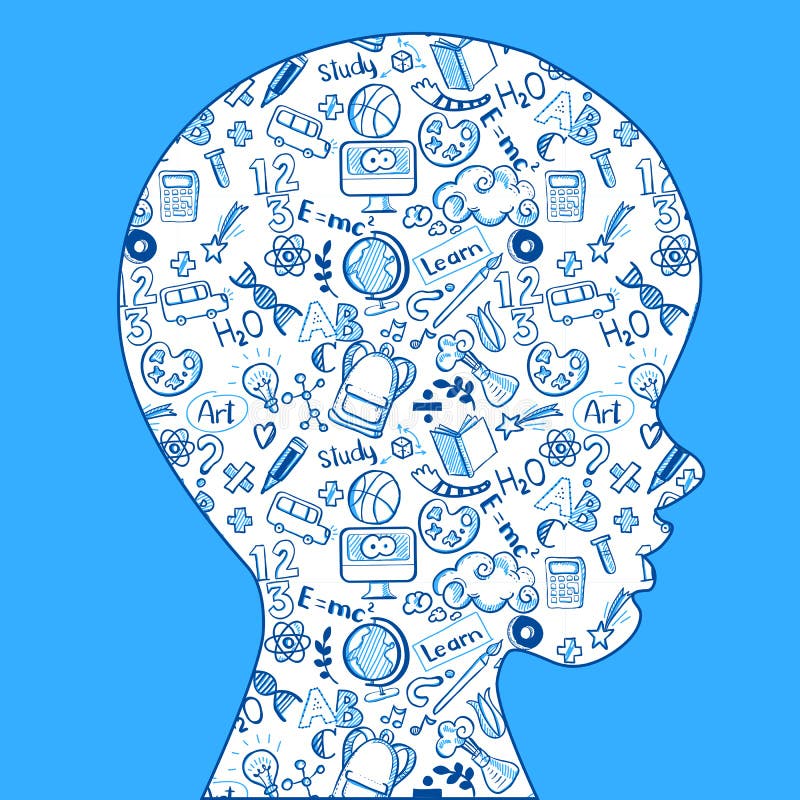School Learning Kids Head with Doodles Stock Vector - Illustration of ...