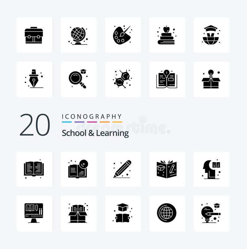 20 School and Learning Solid Glyph Icon Pack Like Knowledge Education ...