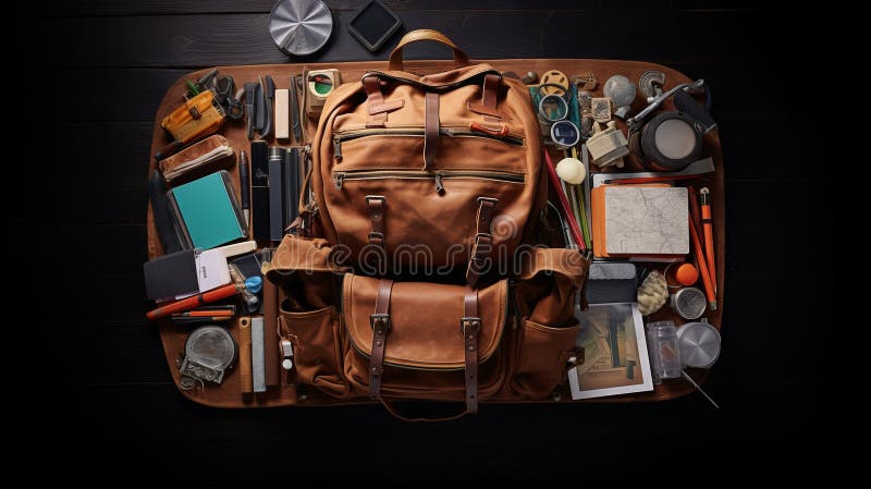 School Leather Backpack on a Desk, for School Stock Illustration ...