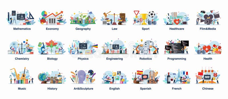 School Lesson Subjects and Educational Class Set. Modern School ...
