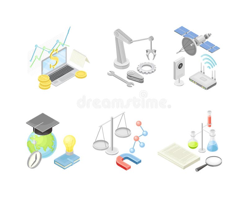 School Lesson Subjects and Science Objects Set. Education Supplies ...