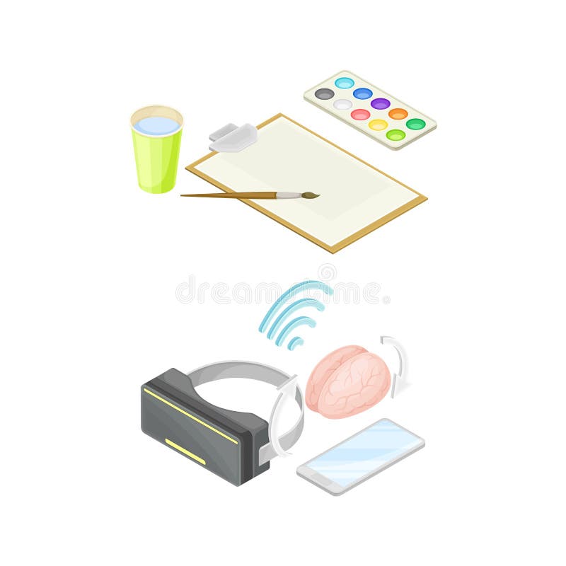 School Lesson with Supplies for Virtual Technology and Art Subject ...