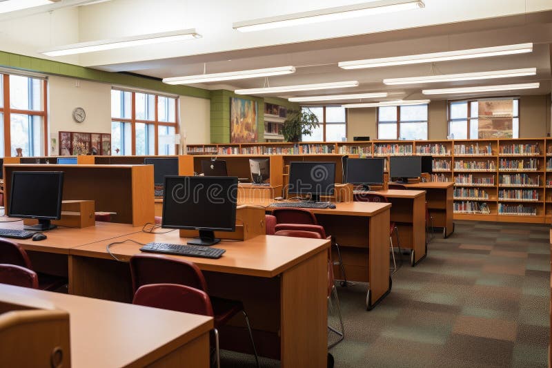 School Library with Books and Computers for Students To Learn, Research ...