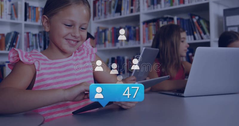 In School Library, Children Using Tablets and Laptops with Animation Overlay Stock Video - Video ...