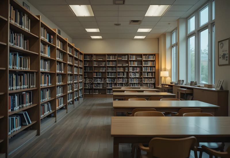 Neat and Cozy School Library Interior Stock Illustration - Illustration ...