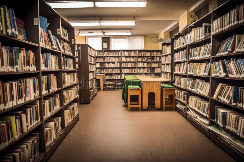 School Library, with Shelves Full of Books and Students Finding the ...