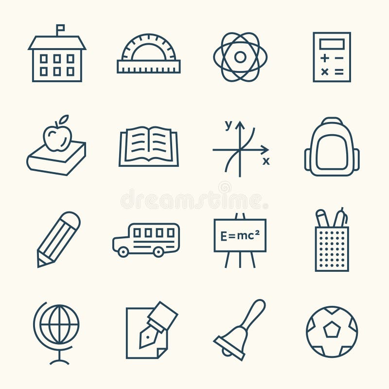 School Line Icon Set, Education Symbols Collection, Vector Sketches ...