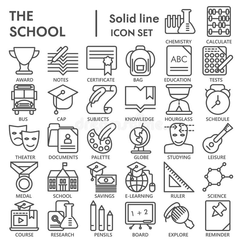 School Line SIGNED Icon Set, Education Symbols Collection, Vector ...