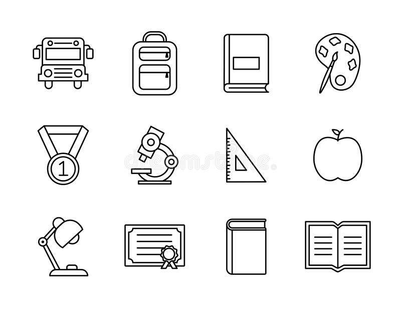 School Line Style Icon Set Vector Design Stock Vector - Illustration of ...