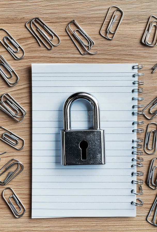The School Lock is on a Surface of Oak with a White Pad with Paper ...