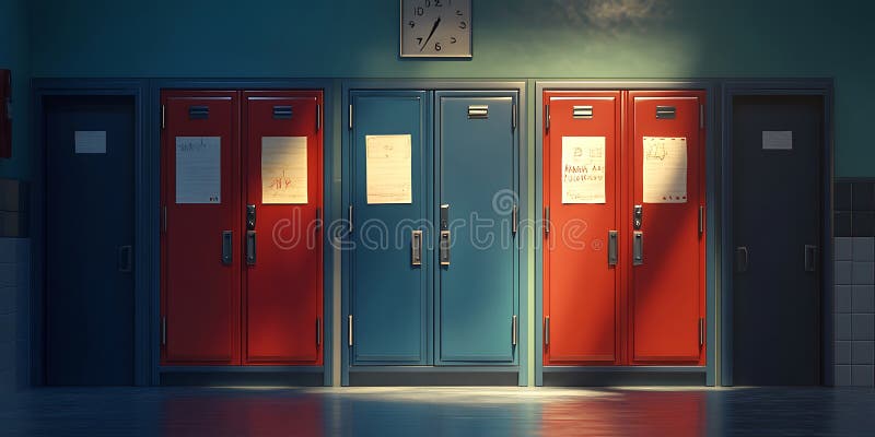 School Lockers Anime Style Hallway Image Background Wallpaper Stock ...