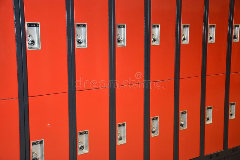 Red High School Lockers stock image. Image of flat, hallway - 12708579