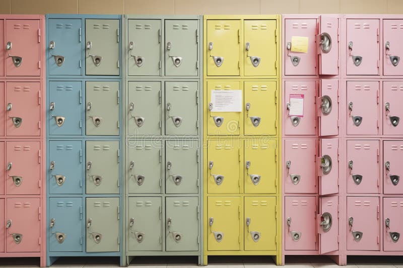 School Lockers of Various Colors, Front View. Ai Generated Stock ...