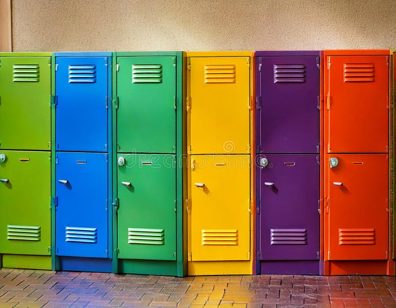 School Lockers. a Wall of Colorful School Closets Stock Illustration ...