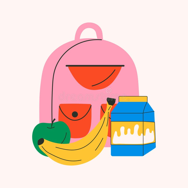School Lunch Box, Container. Various Food. Hand Drawn Vector ...