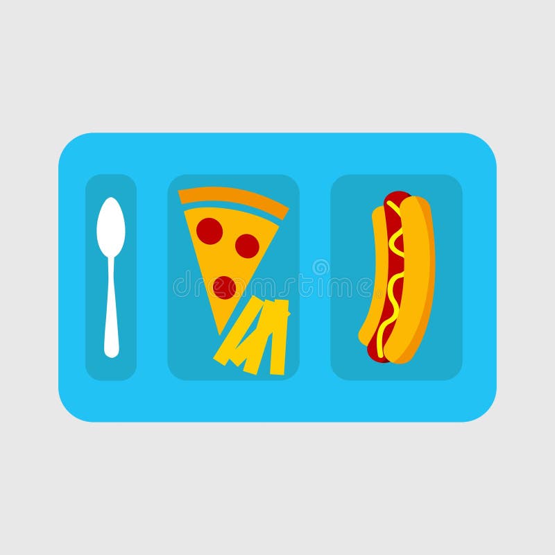 School Lunch Box with Fast Food: Pizza, Fries and Hot Dog Stock Vector ...