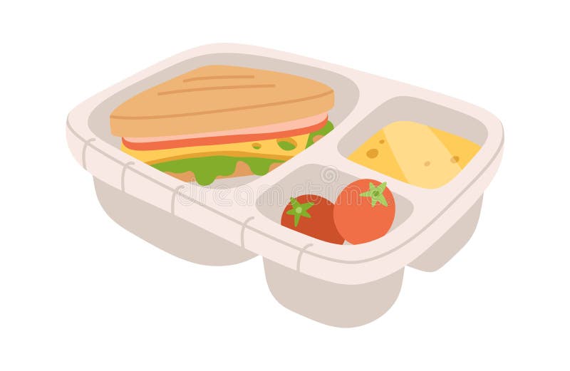 School Lunch Box Flat Icon Sandwich, Tomato Balanced Nutrition Stock ...