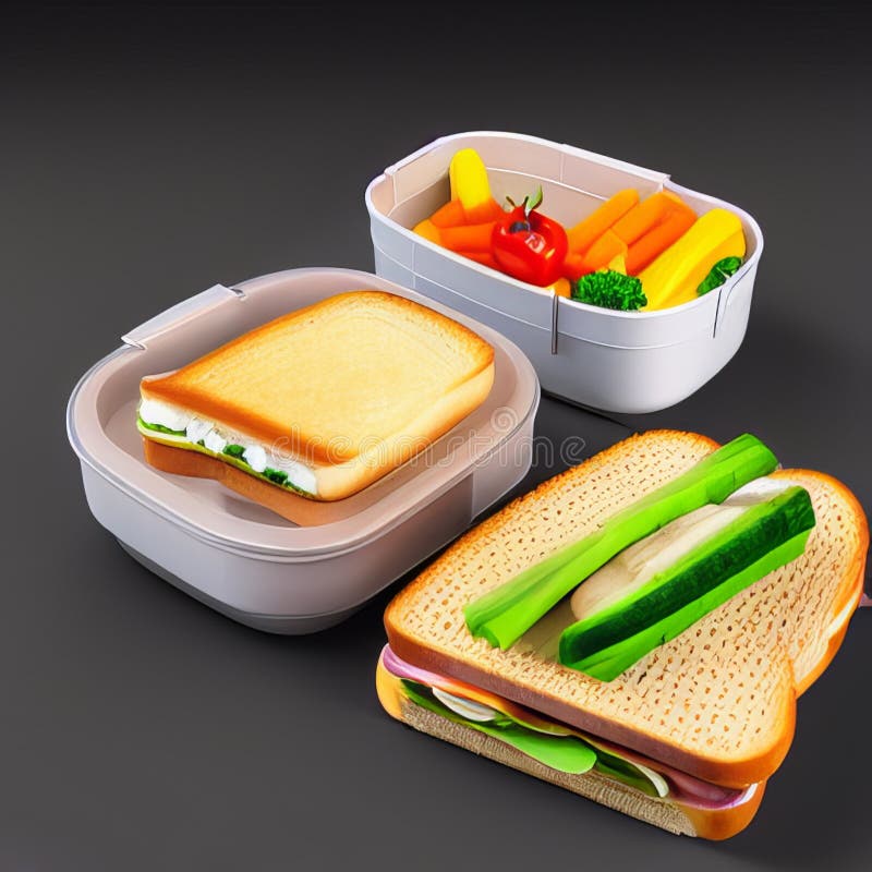 School Lunch Box with Sandwich, Vegetables Stock Illustration ...