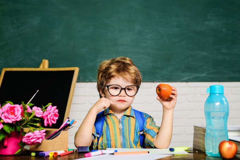 School Lunch during Break Time. Little Student Boy Having Lunch with ...
