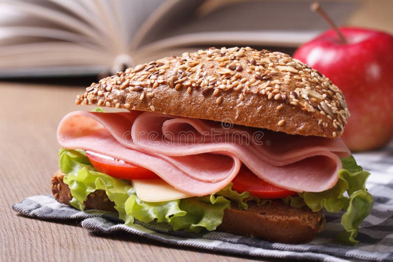 School Lunch: a Ham Sandwich and Apple Closeup Stock Photo - Image of ...