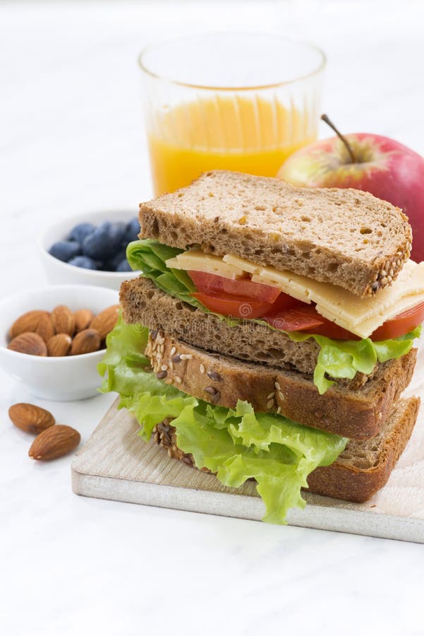 Lunch Box with Sandwich of Wholemeal Bread on White Background Stock ...