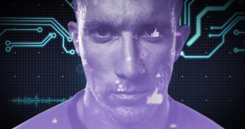 In School, Man Using Digital Interface with Futuristic Animation ...