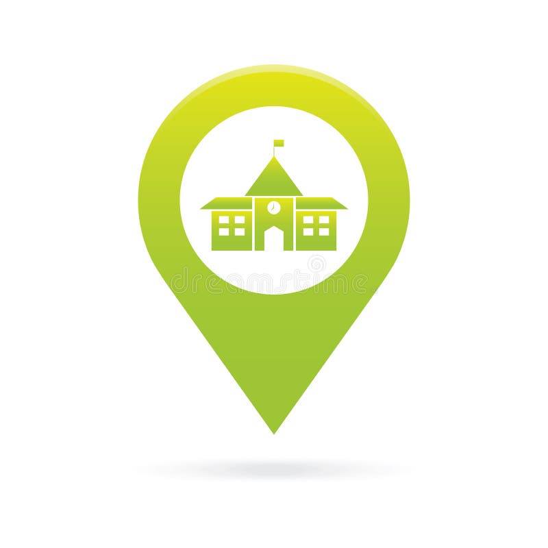School Map Pointer Icon Marker GPS Location Flag Symbol Stock Vector ...