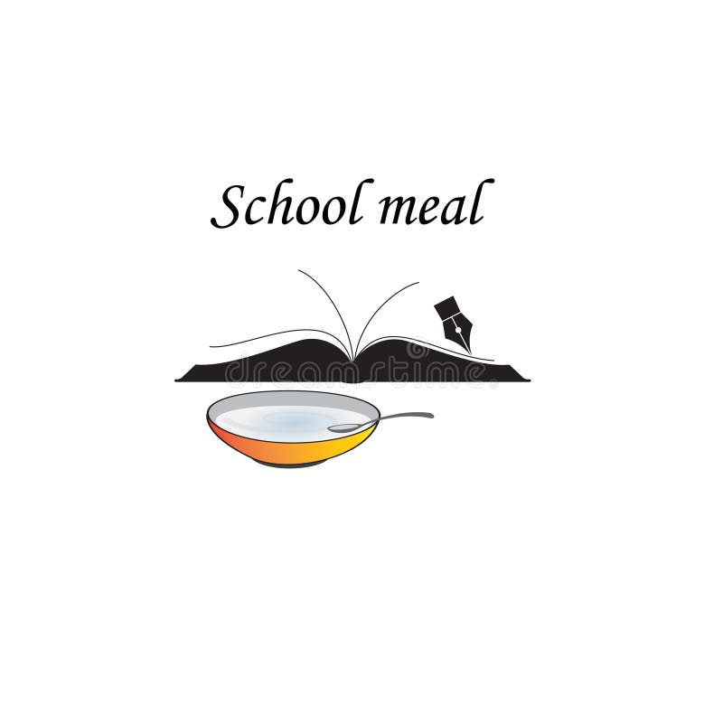 Open Book with a Bowl of Soup and a Spoon, School Meal Concept Stock ...