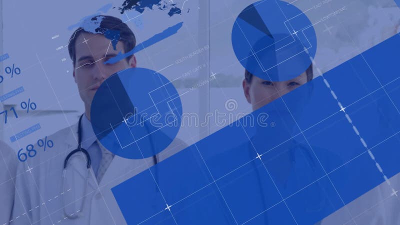 In School, Medical Professionals Analyzing Data Charts and Graphs with ...