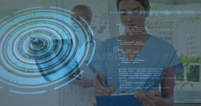 In School, Medical Professionals Using Digital Interface with Animation ...