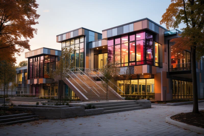 School Modern Architectural Features Such As Cantilevered Sections ...