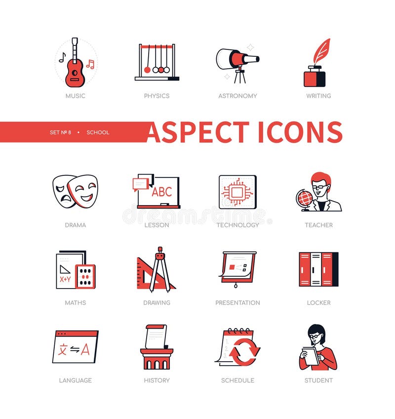 School - Modern Line Design Style Icon Set Stock Vector - Illustration ...