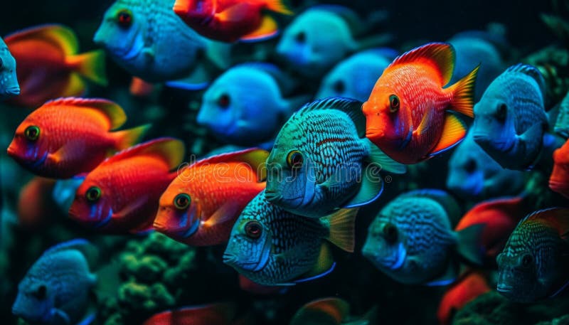 A School of Multi Colored Fish Swim in a Vibrant Reef Generated by AI ...