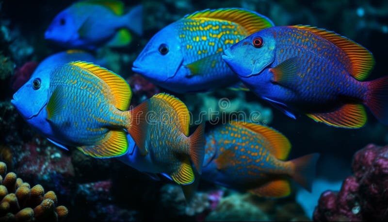 School of Multi Colored Fish Swimming Underwater Reef Generated by AI ...