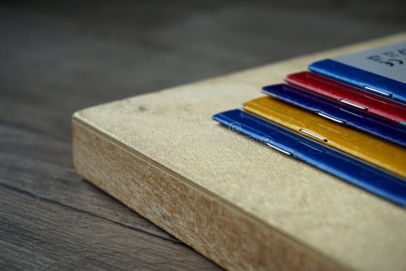 School Multi-colored Notebooks. Wooden Surface. Study at Home. Self ...