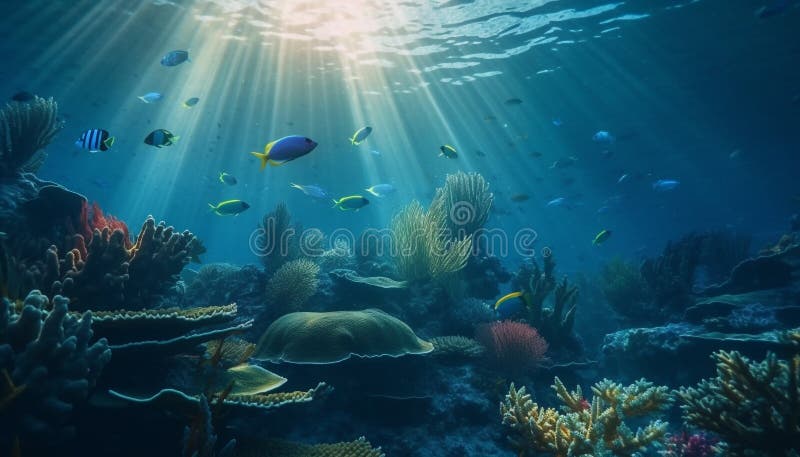 A School of Multi Ed Fish in Motion Generated by AI Stock Illustration ...