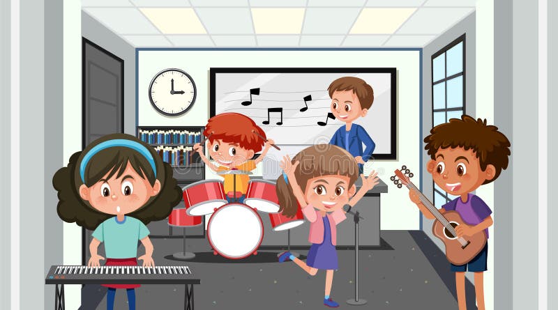School Music Classroom with Student Kids Stock Vector - Illustration of ...